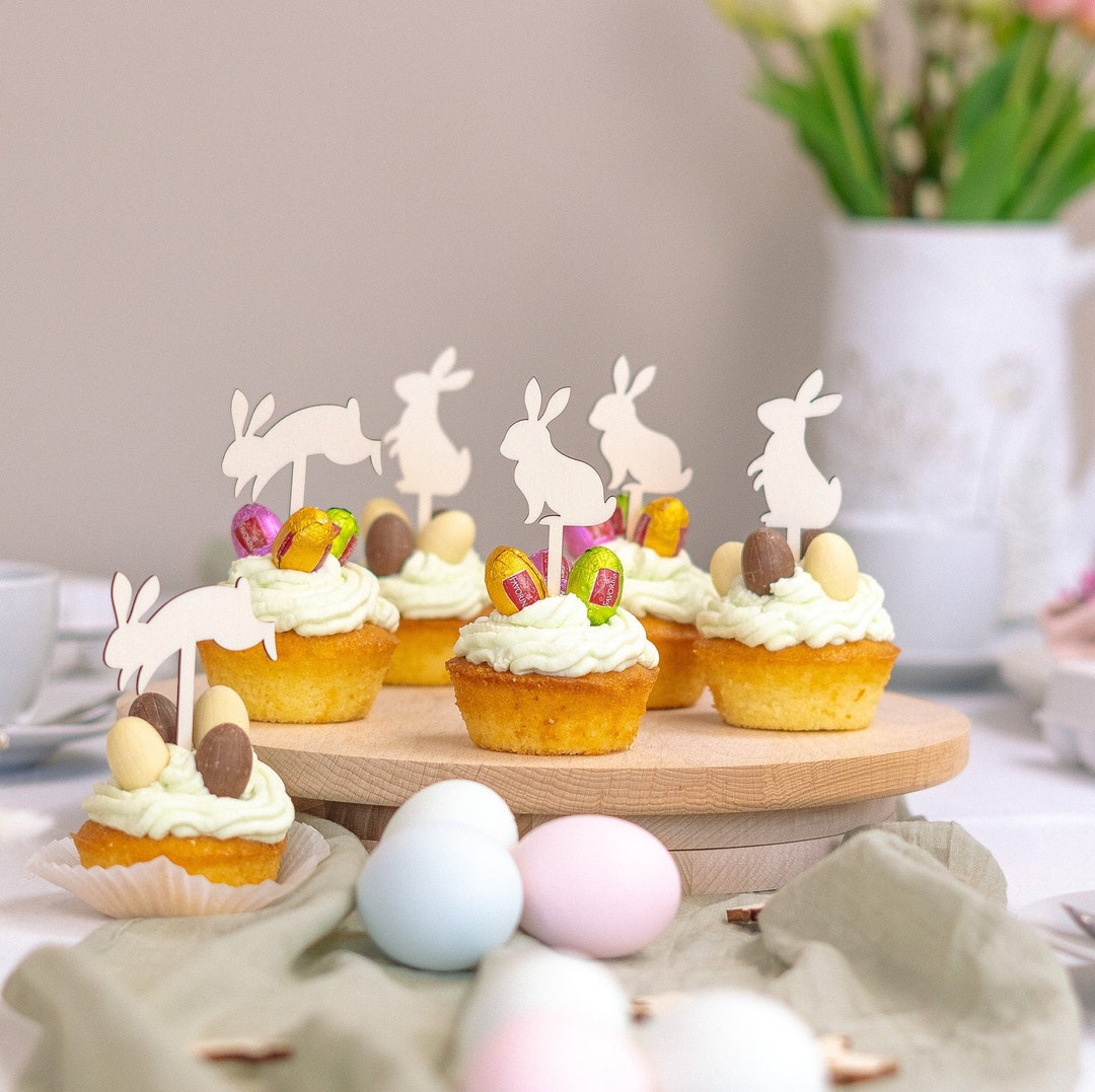 Cake Topper Set for Muffins and Cupcakes Easter Bunnies Made of Wood - Etsy