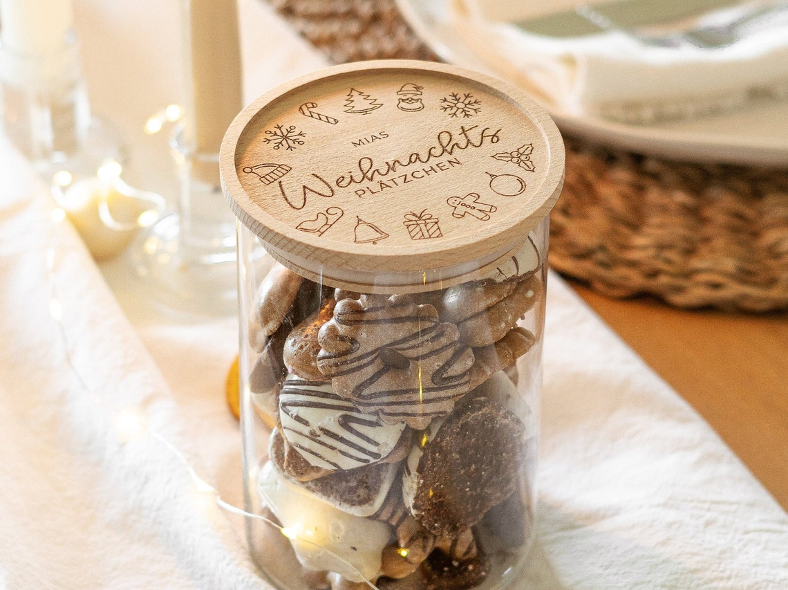 Keksdose personalisiert mit Namen und Holzdeckel als Geschenk - Etsy.de