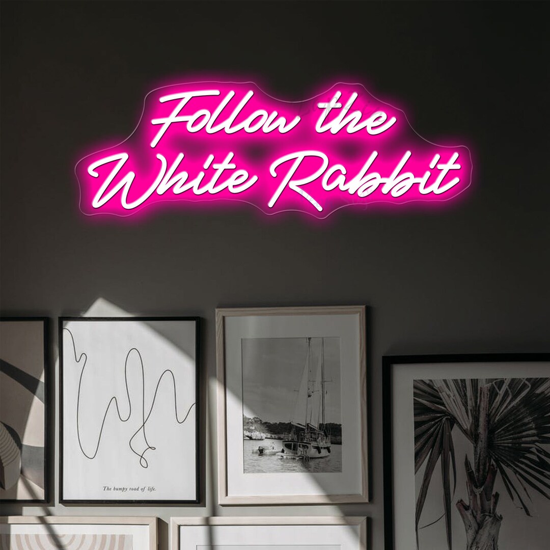 Follow the White Rabbit Neon Sign, Custom Bunny Led Neon Light, White ...