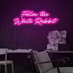 Follow the White Rabbit Neon Sign, Custom Bunny Led Neon Light, White ...