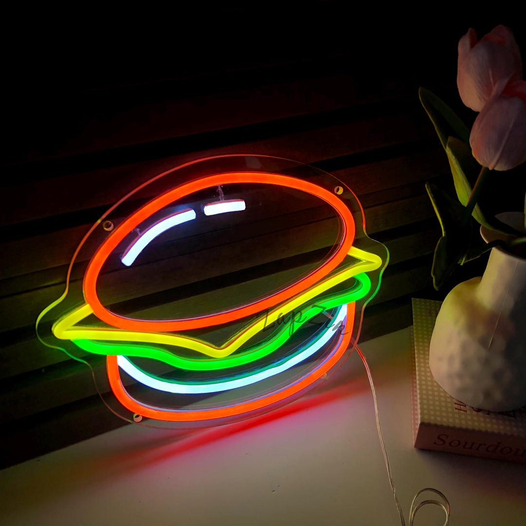 Hamburger Neon Sign Burger Led Neon Light Home Wall Art Decor Fast Food ...