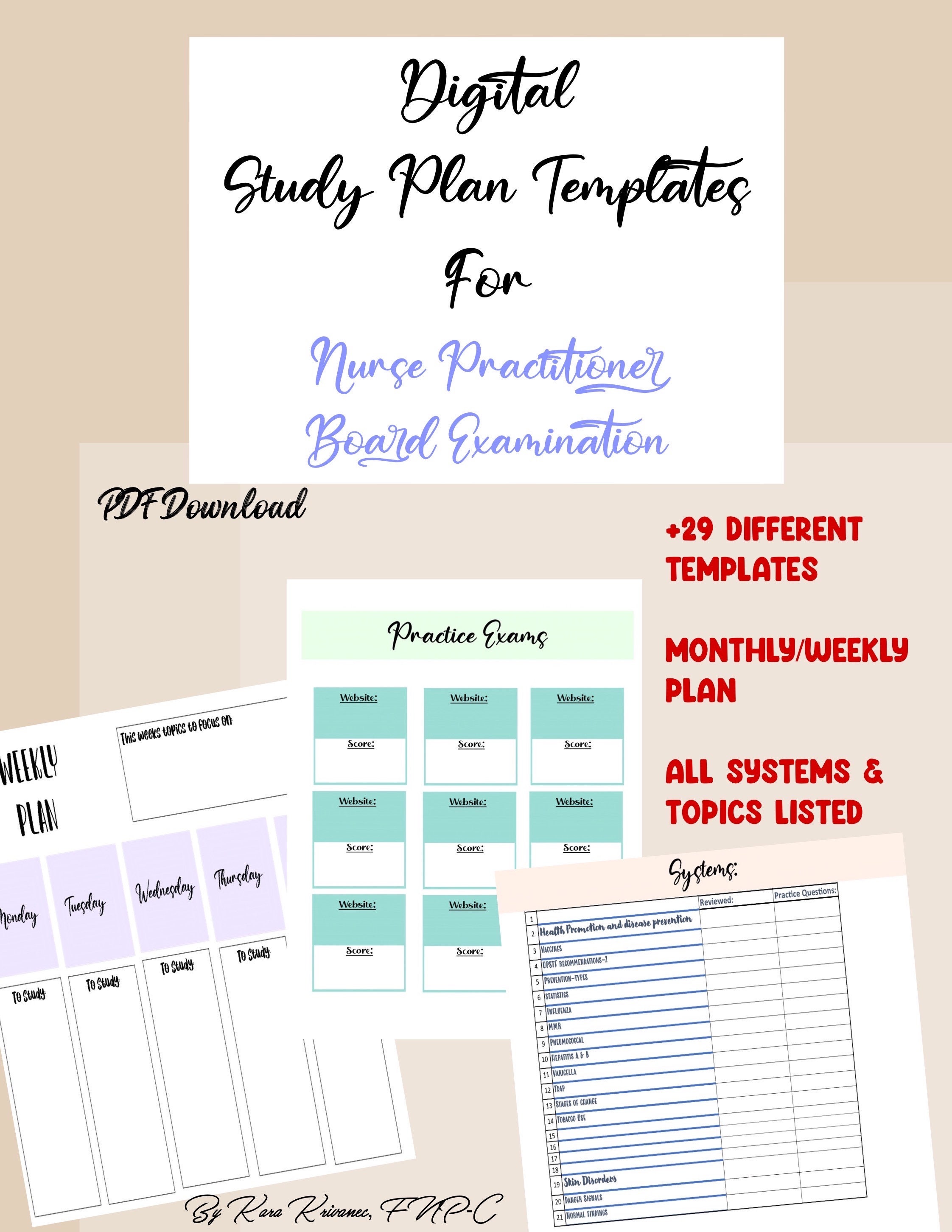 Digital Study Plan Templates for Nurse Practitioner Board Examination ...