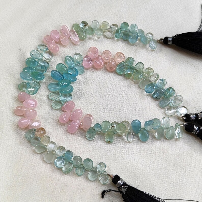 Natural Multi Beryl Gems 7x5 to 8x6 Mm Size Smooth Pear Shape Beads 7 ...