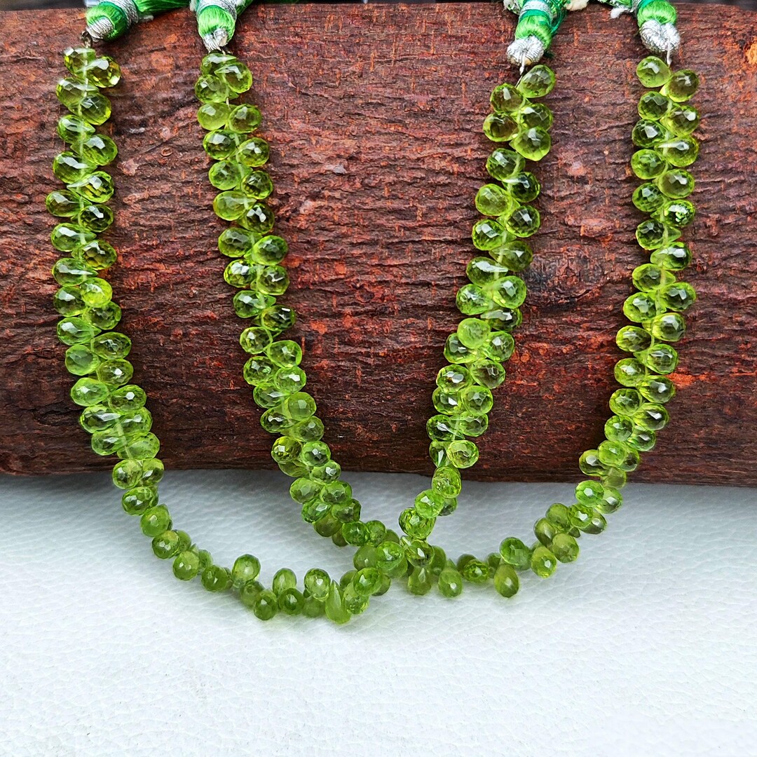 Natural Peridot Gemstone 6x4 Mm Size Faceted Teardrop Briolette Beads 8 ...