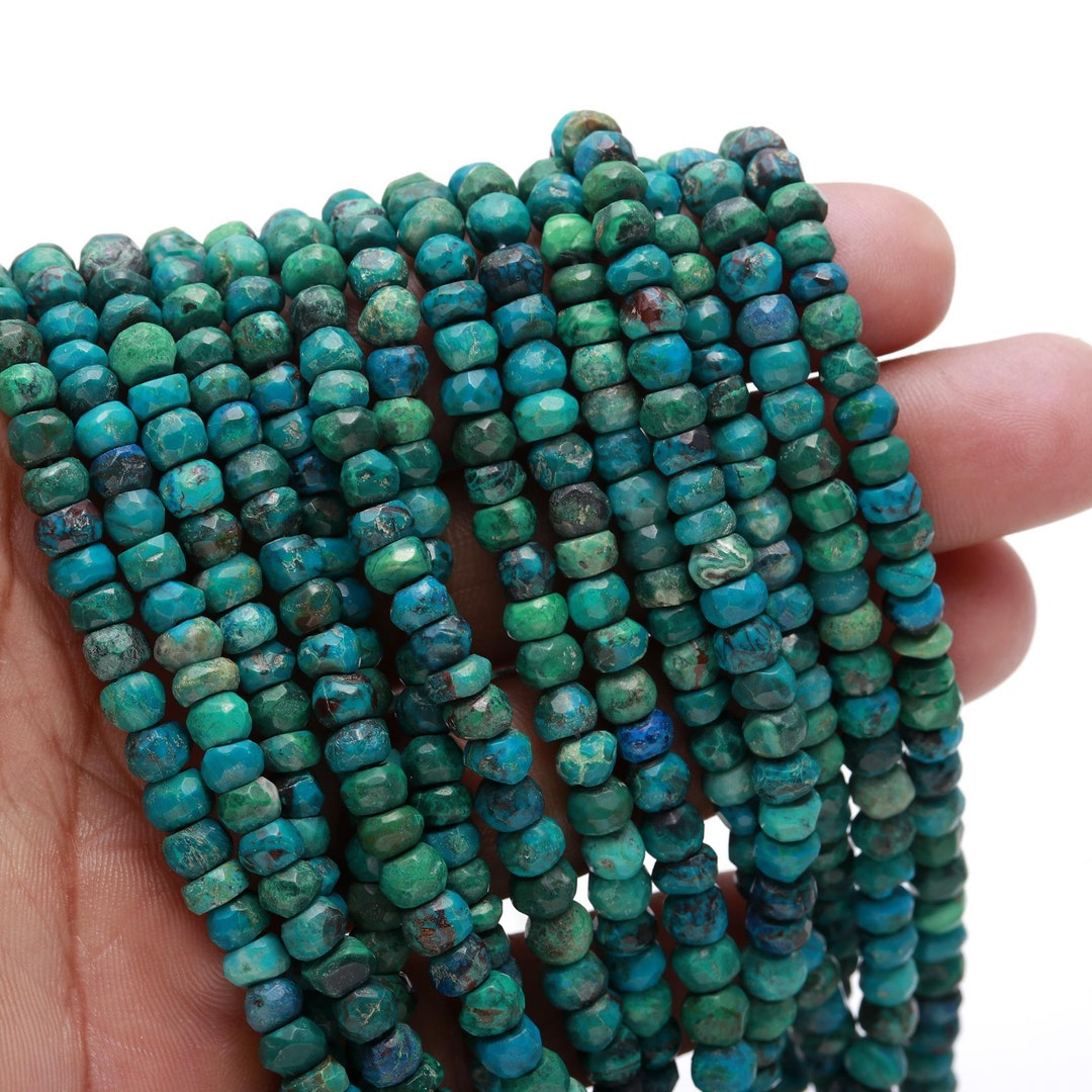 Natural Australian Chrysocolla, 5 to 7mm Size Faceted Rondelle Beads ...