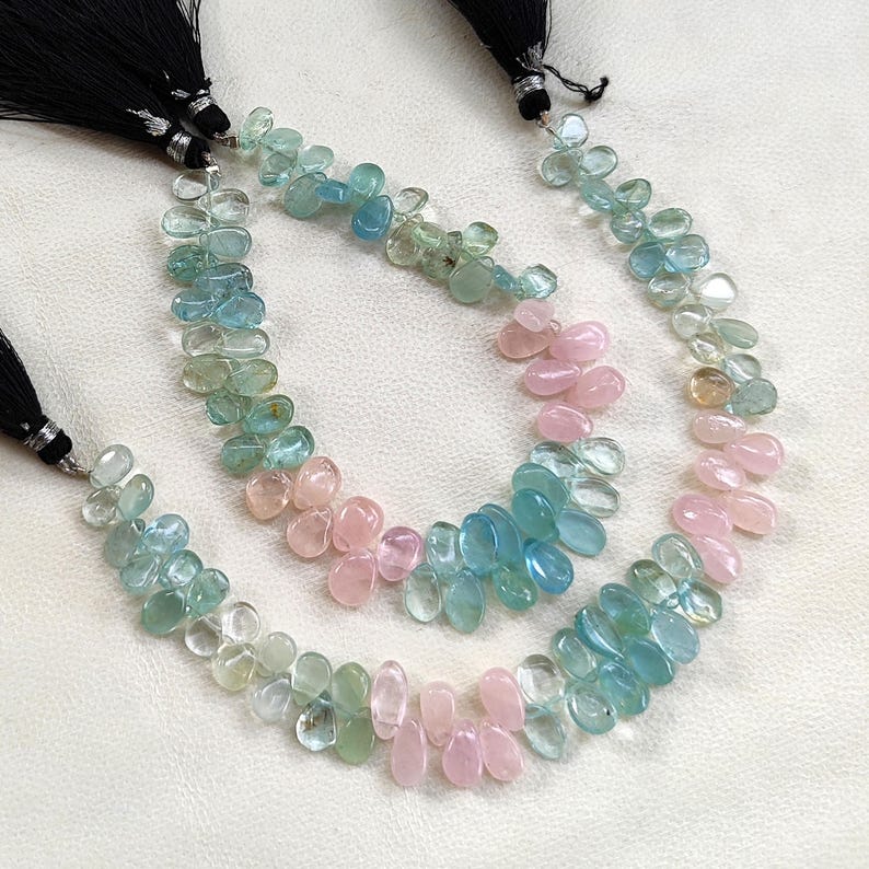 Natural Multi Beryl Gems 7x5 to 8x6 Mm Size Smooth Pear Shape Beads 7 ...
