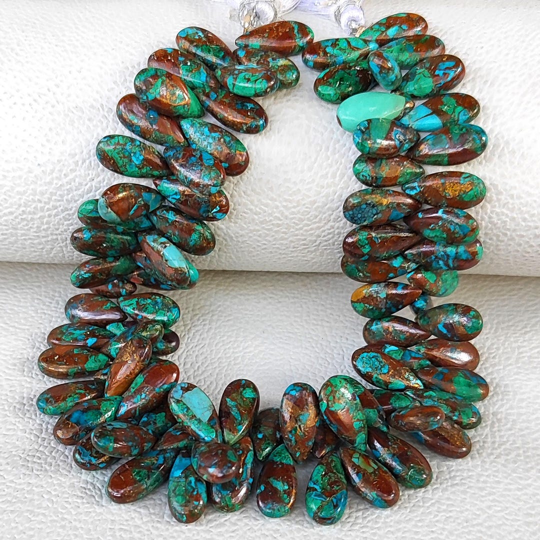 Australian Copper Chrysocolla Gems, 15x7mm Smooth Pear Shape Beads, 9 ...