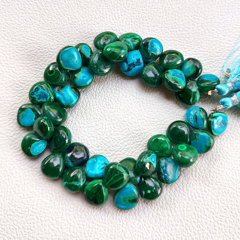 Natural Congo Malachite Chrysocolla Heart Beads 11-13mm Smooth 8 ...
