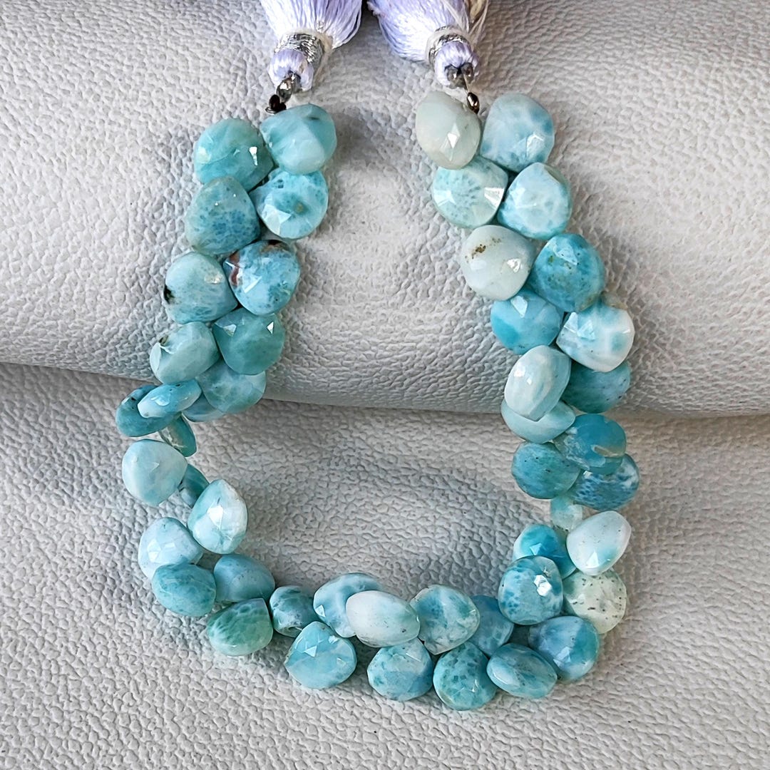 Faceted Larimar Heart Beads 9.5mm Dominican Republic Gemstone 8" Strand ...