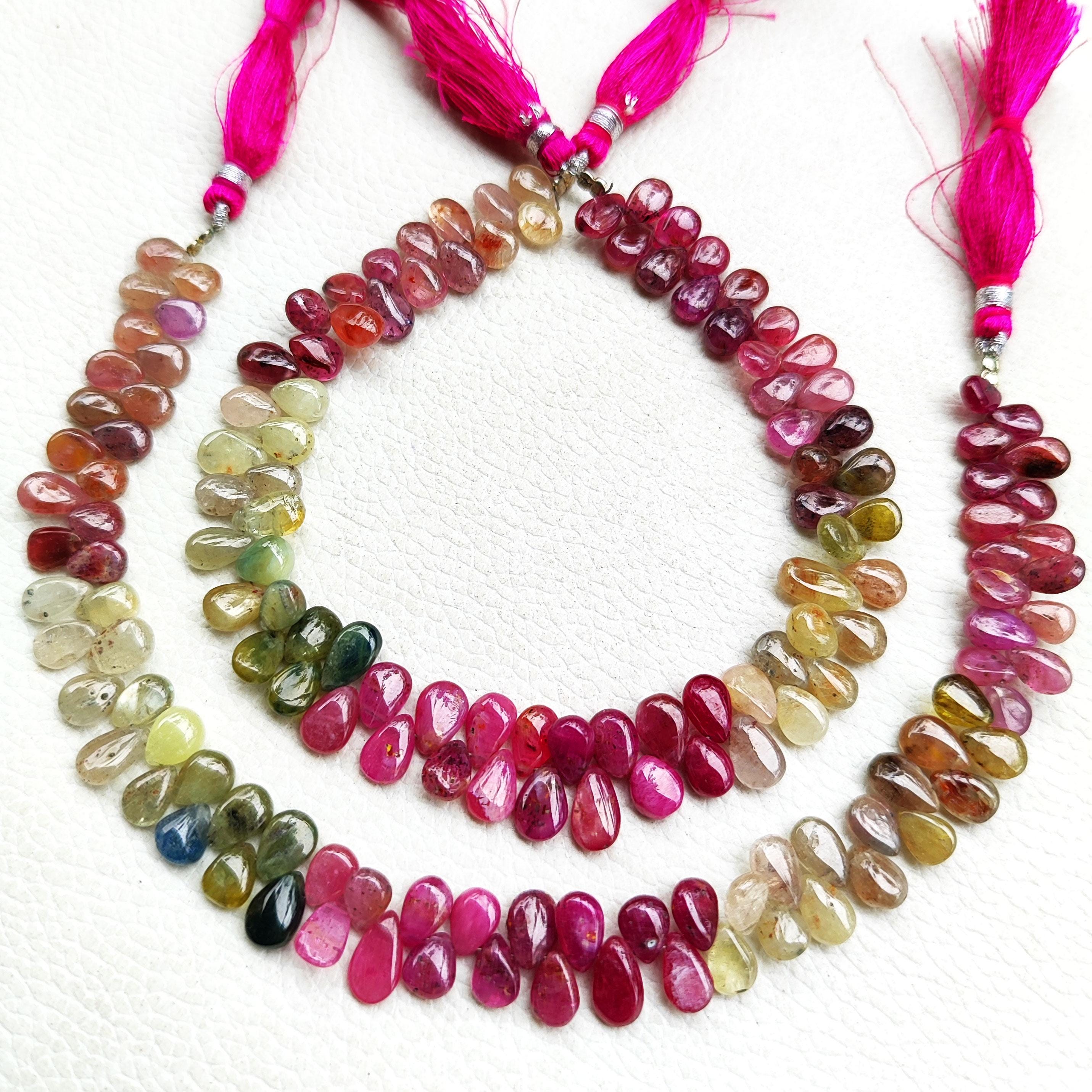 Natural Multi Sapphire Gemstone 8x6 Mm Size Smooth Pear Shape Beads 9 ...
