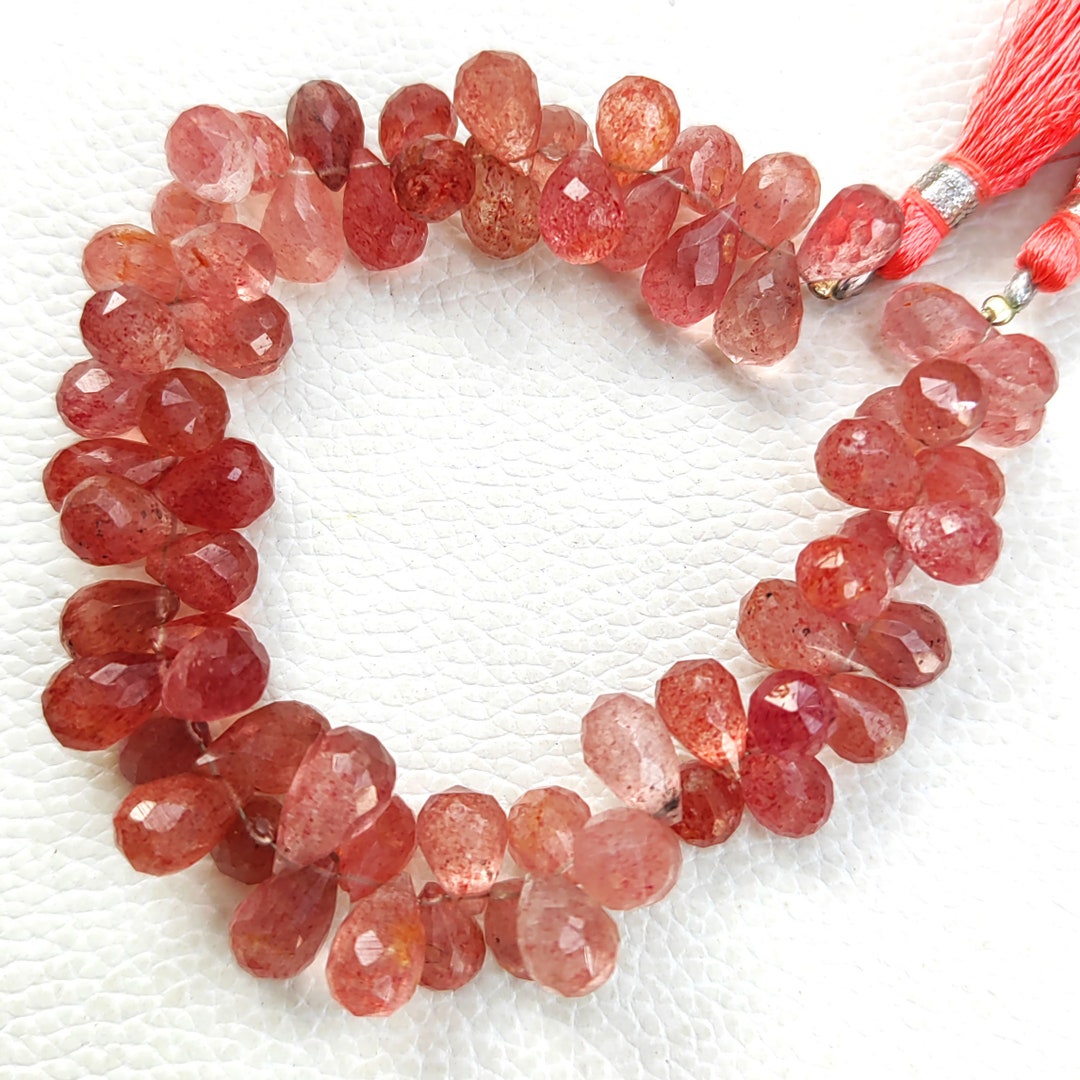 Natural Pink Strawberry Quartz Gemstone 11x7 Mm Size Faceted Teardrop ...