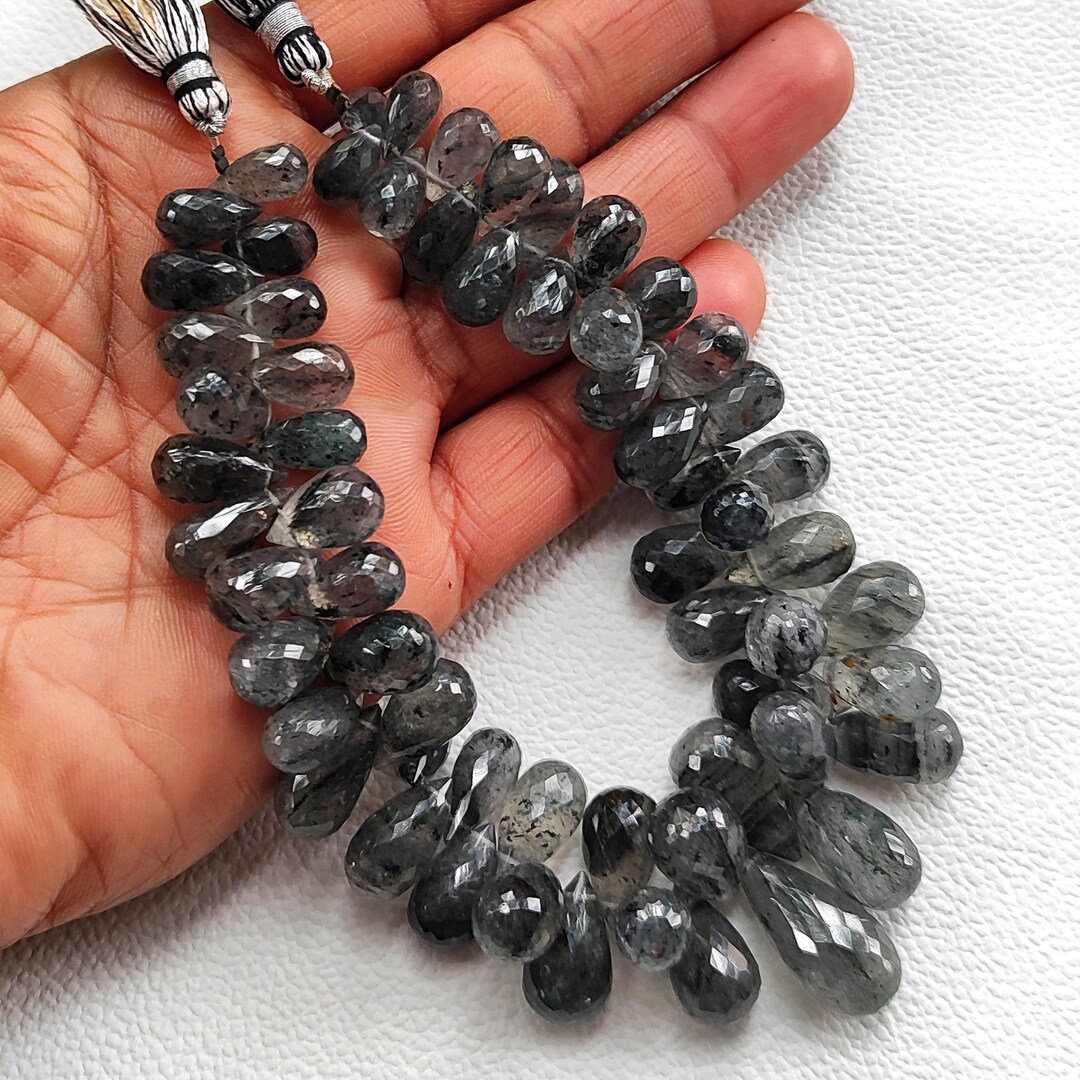 Buy Faceted Tourmalinated Quartz Drop Beads, Brazil Black Tourmaline 9 ...