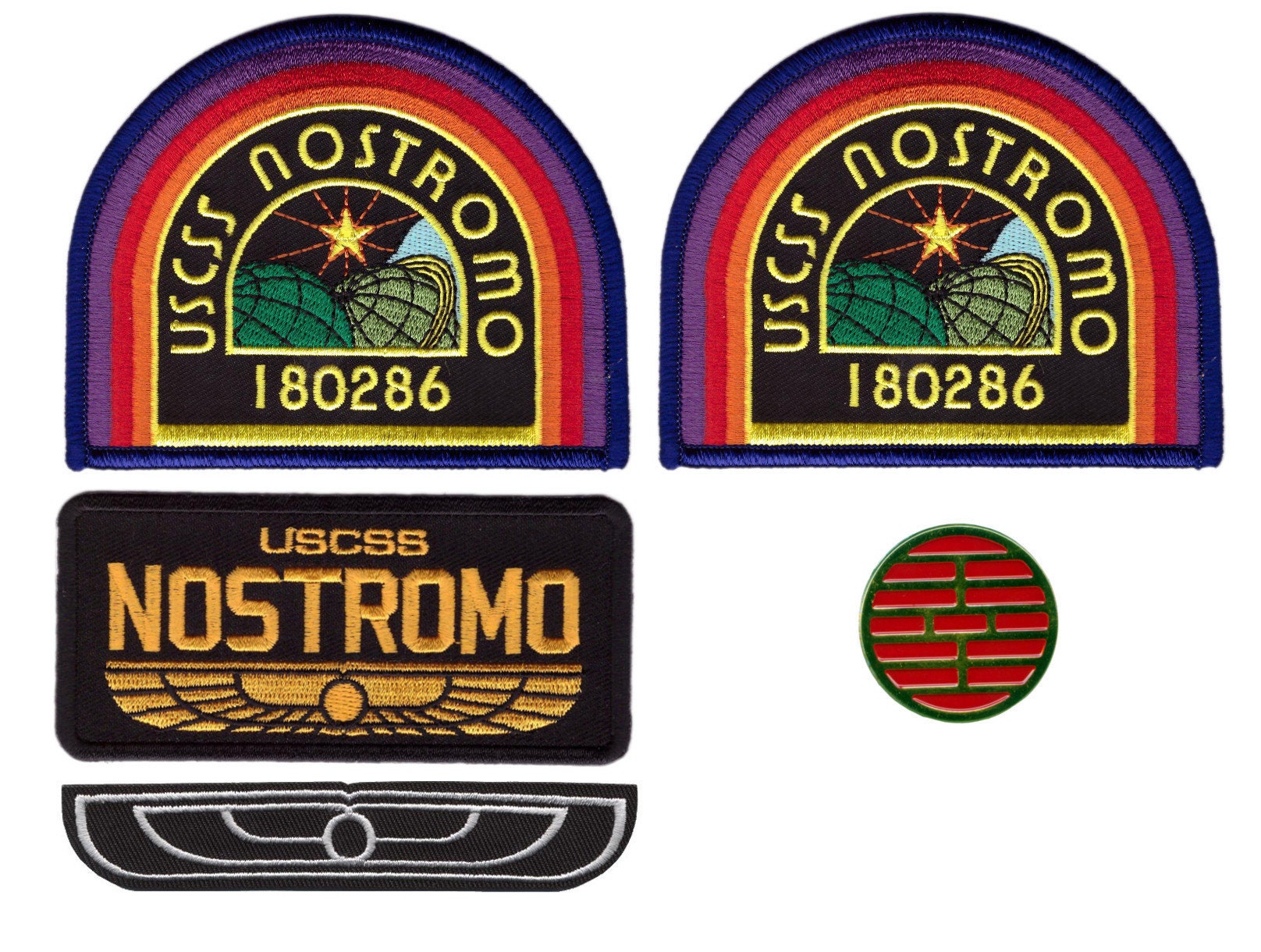5 Pc Black - Alien USCSS Nostromo Crew Costume Patches and Die Cast Pin ...