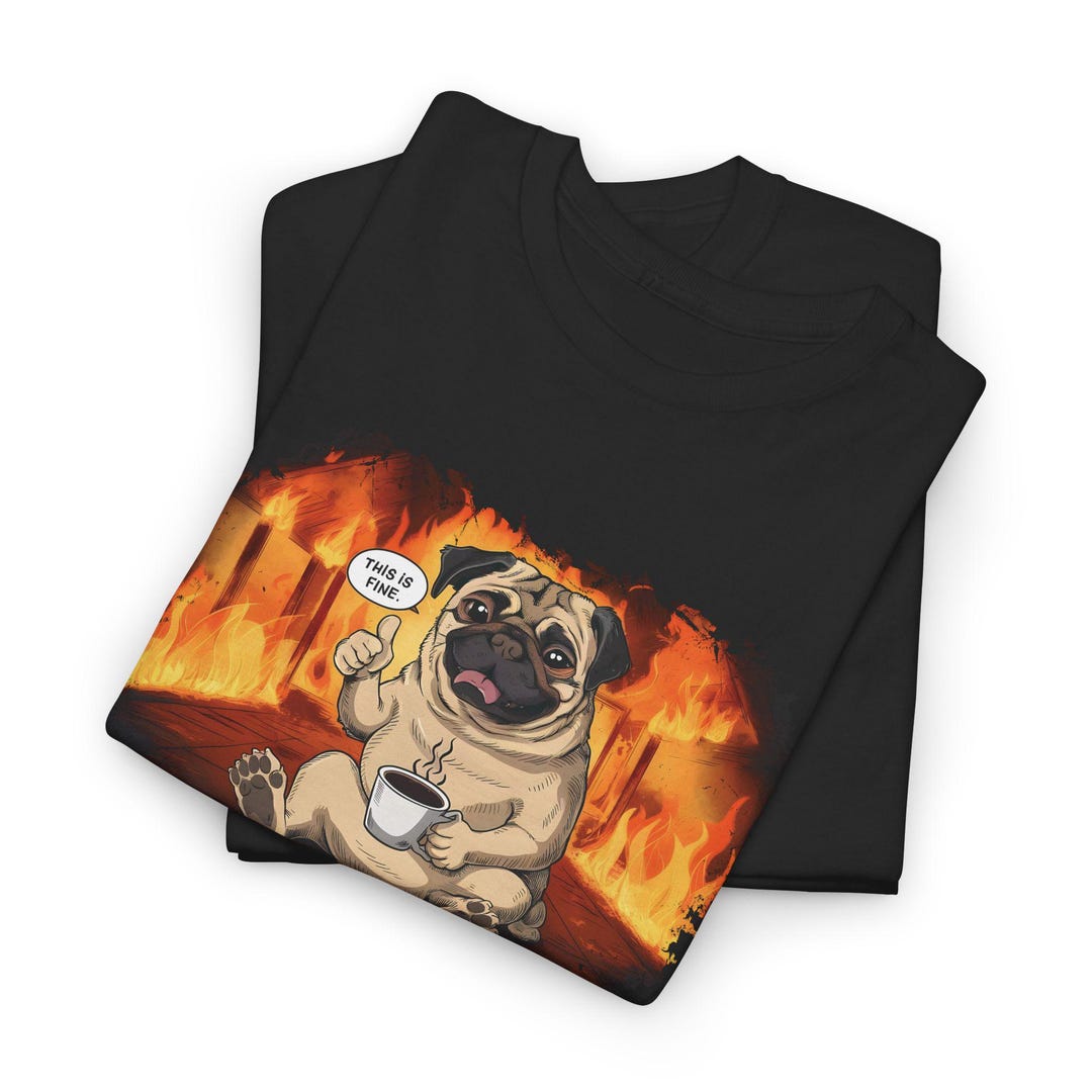 This is Fine Pug Dog Drinking Coffee Dumpster Fire T-shirt - Etsy