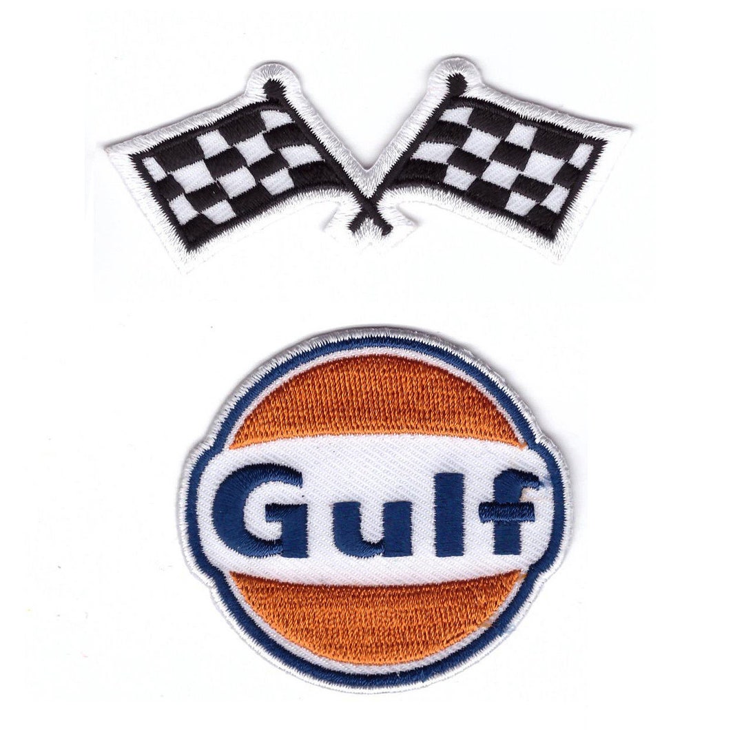 GULF Gas Fuel Oil Mechanic Garage Racing Checkered Flags Iron - Etsy