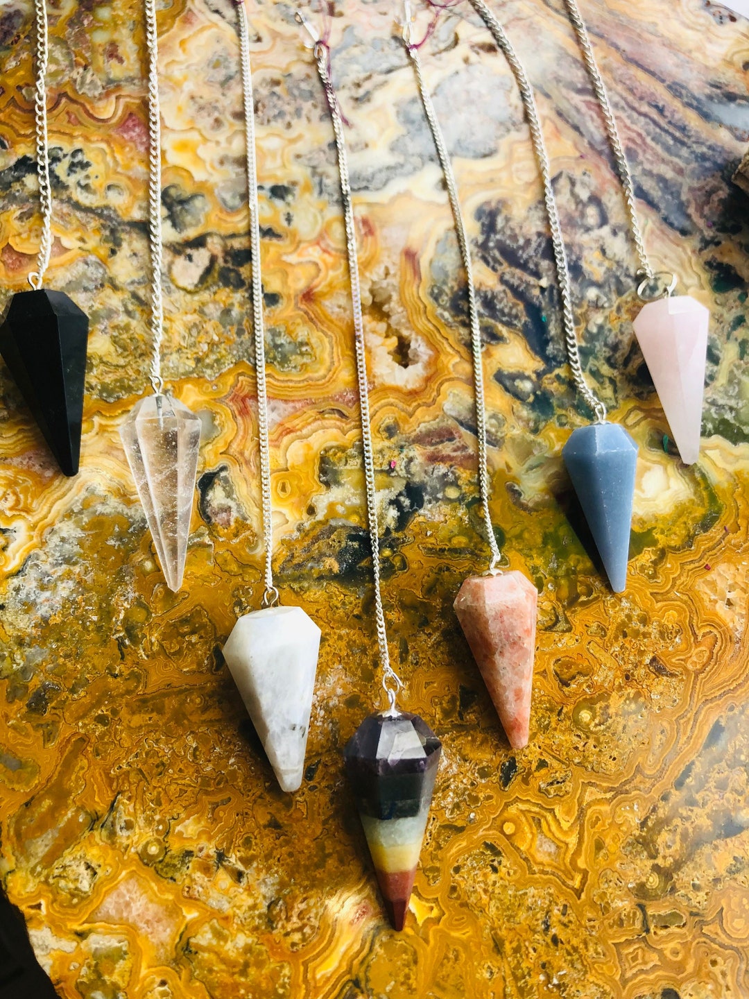 Gemstone Crystal Pendulum: Chakra, Angelite, Sunstone - Etsy
