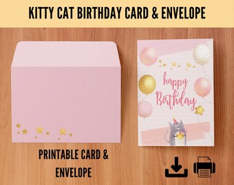 Cat Printable Birthday Card | Etsy
