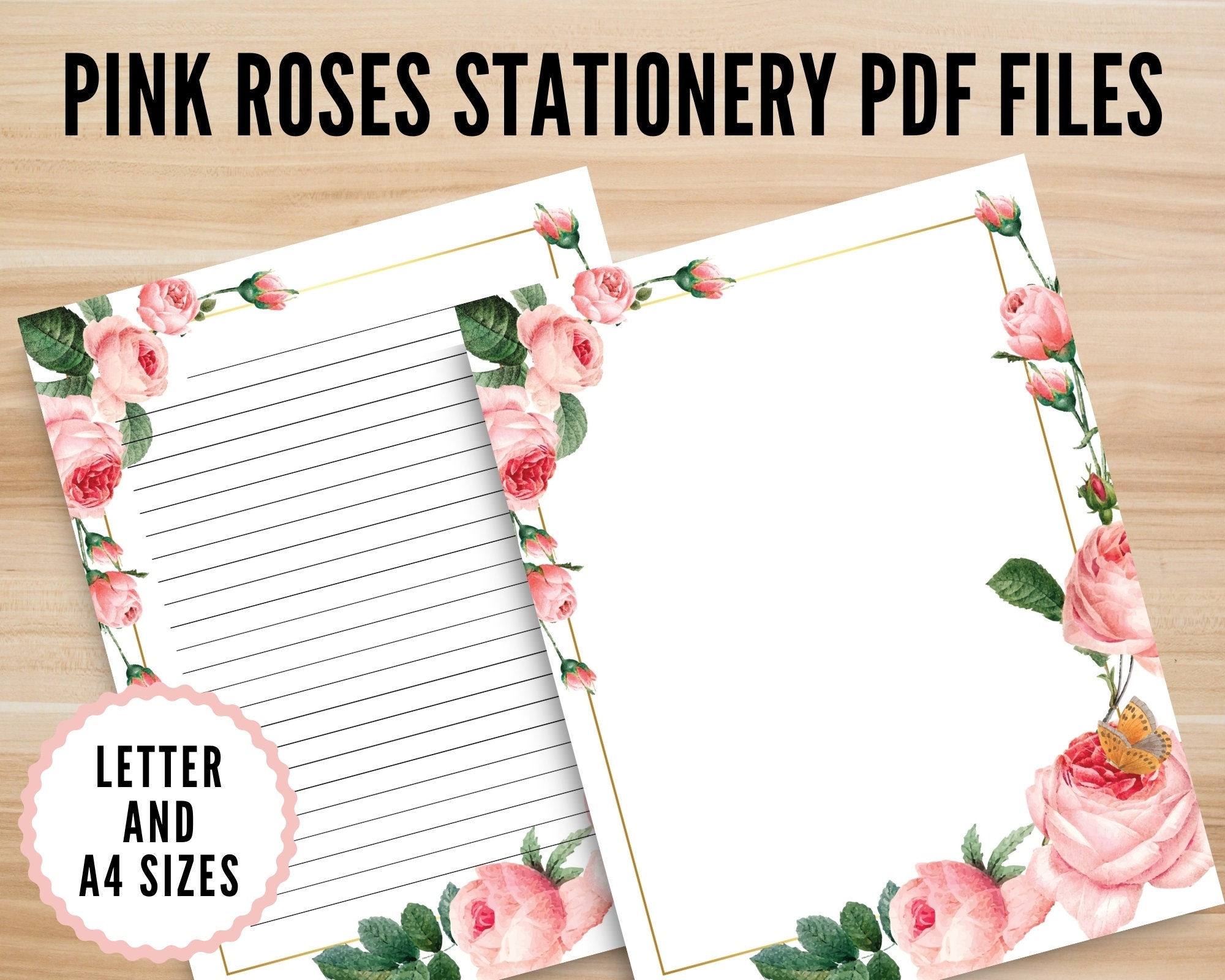 Paper & Party Supplies Floral Stationary Red Rose Stationary Printable ...