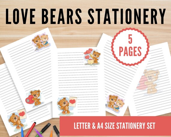 Visual Arts Paper Writing Paper Letter Writing A4 Bear love Instant Digital Download US ...