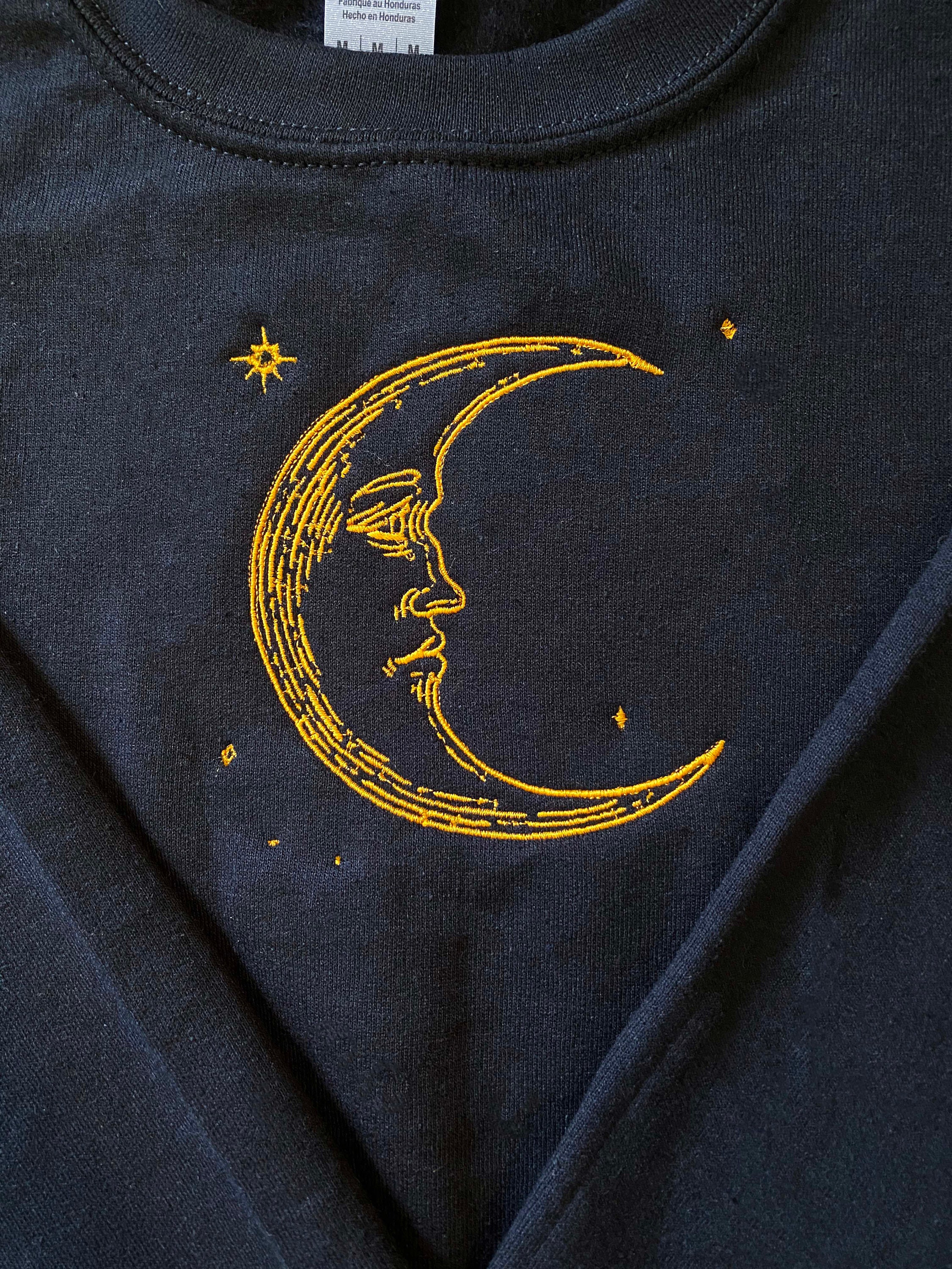 Moon Embroidered Black Sweatshirt/tshirt - Etsy UK