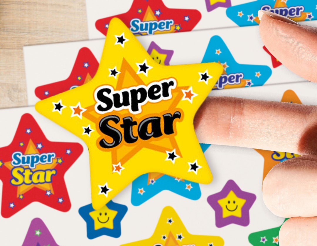 Super Star Reward Stickers Star Shaped 135 Mixed Sized Stickers - Etsy