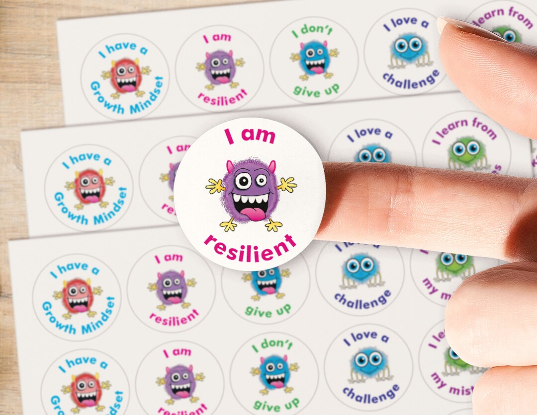 150 Growth Mindset Monster Alien Motivational Reward Stickers 25MM ...