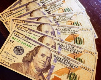 24K GOLD Plated Foil Art Designed 100 Dollar Bill Collectible Novelty ...