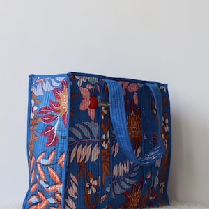 Handmade Kantha Quilted Tote Shopping Bag, Floral Print Cotton Market ...
