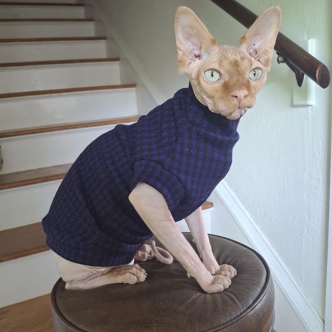 Houndstooth Purple N Black - Sphynx Cat Clothes - Hairless Cat Sweater ...