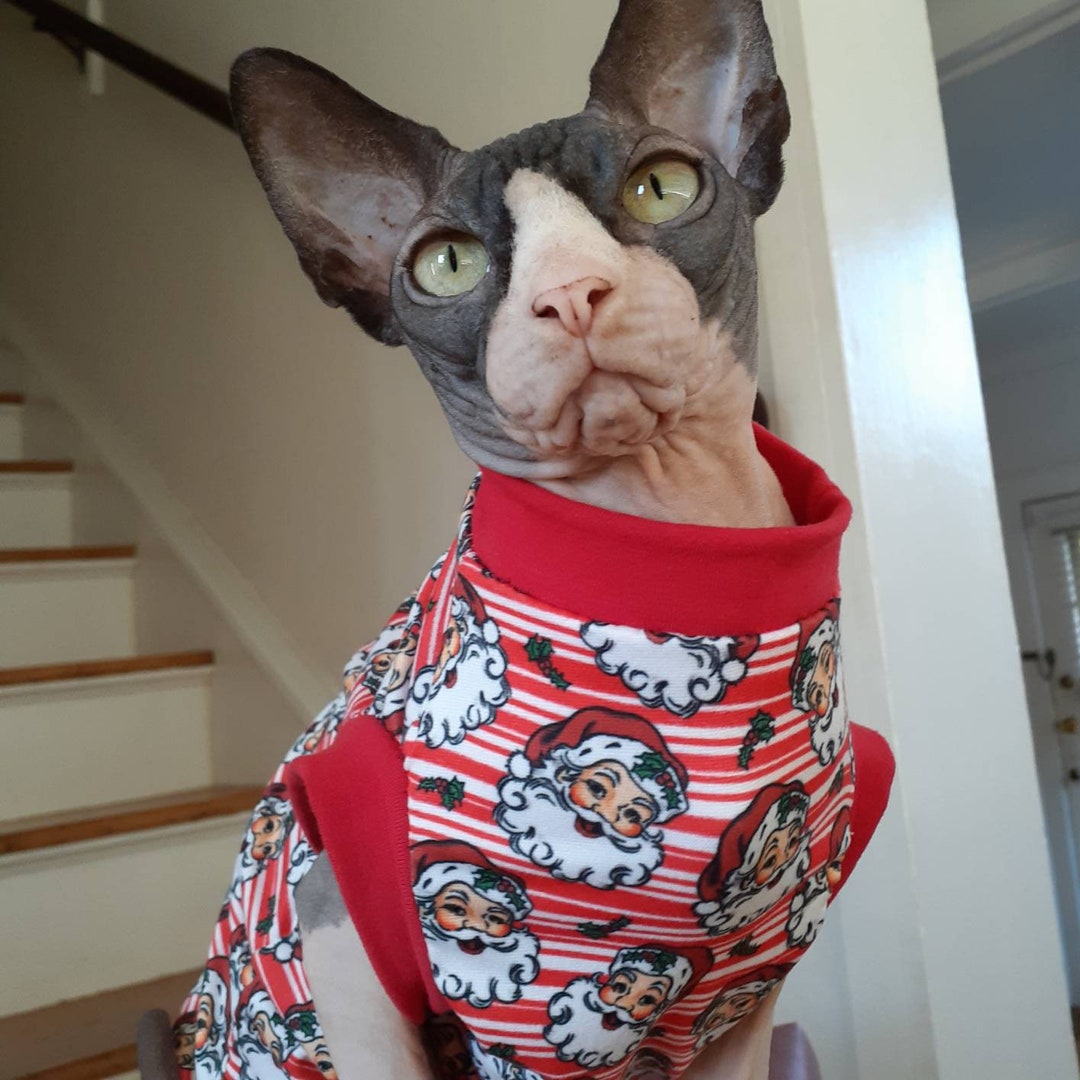Santa Sphynx Christmas Cat Clothes Hairless Cat Shirt Fun Cat Clothing ...