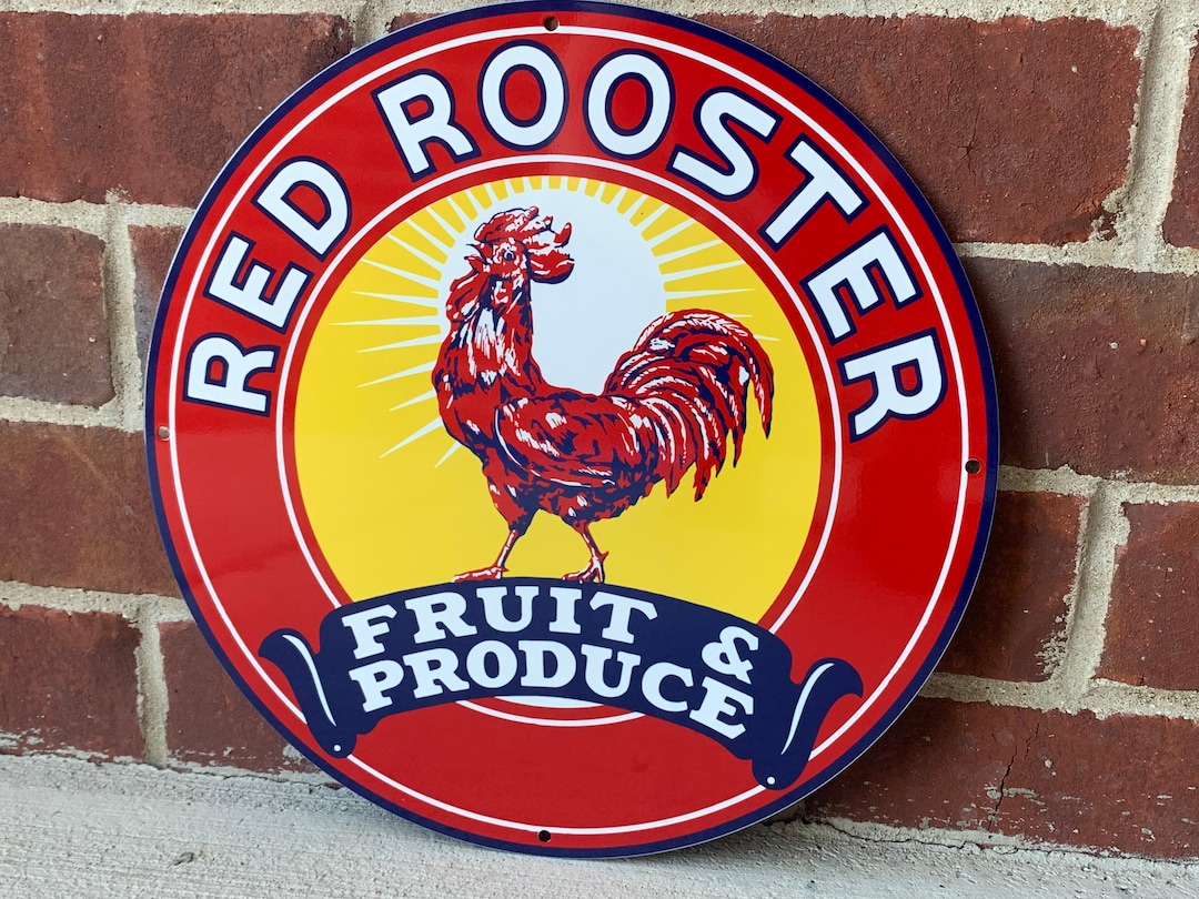 Red Rooster Fruit Vegetables Grocery Heavy Steel Vintage Style Metal ...