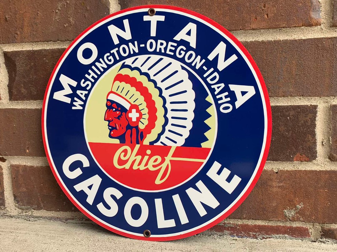 Chief Gasoline Montana Vintage Style Sign - Etsy
