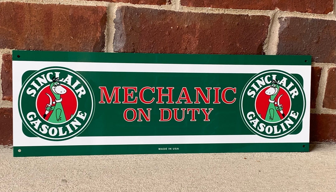 Sinclair Dino Mechanic on Duty Metal Garage Sign Service - Etsy