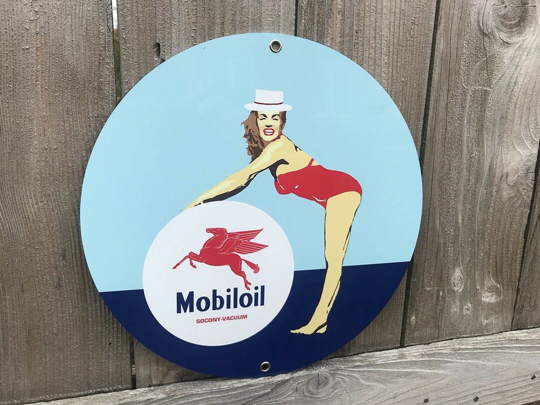 Mobiloil Pin Up Girl Vintage Style Sign Etsy