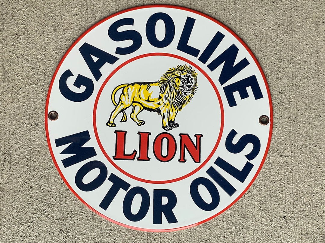 Lion Gasoline & Motor Oils Vintage Style Porcelain Sign - Etsy