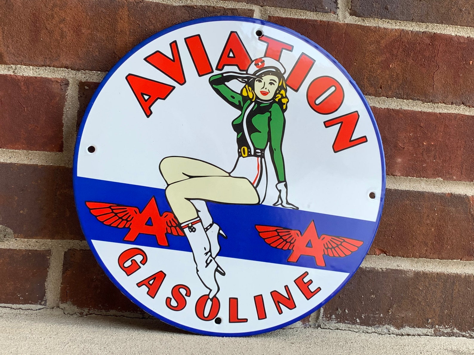 Flying A Aviation Gasoline Porcelain Enamel Sign Pinup Girl - Etsy