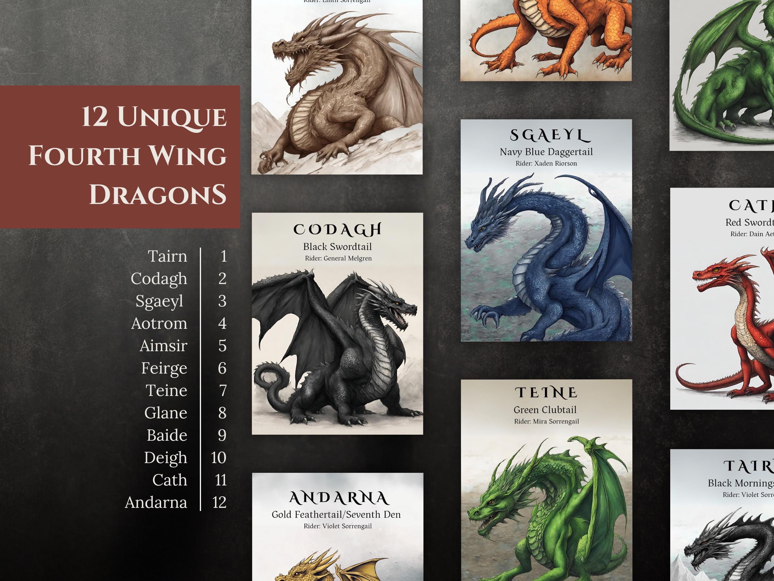 Fourth Wing Dragon Cards | Empyrean Party Decorations | Instant ...
