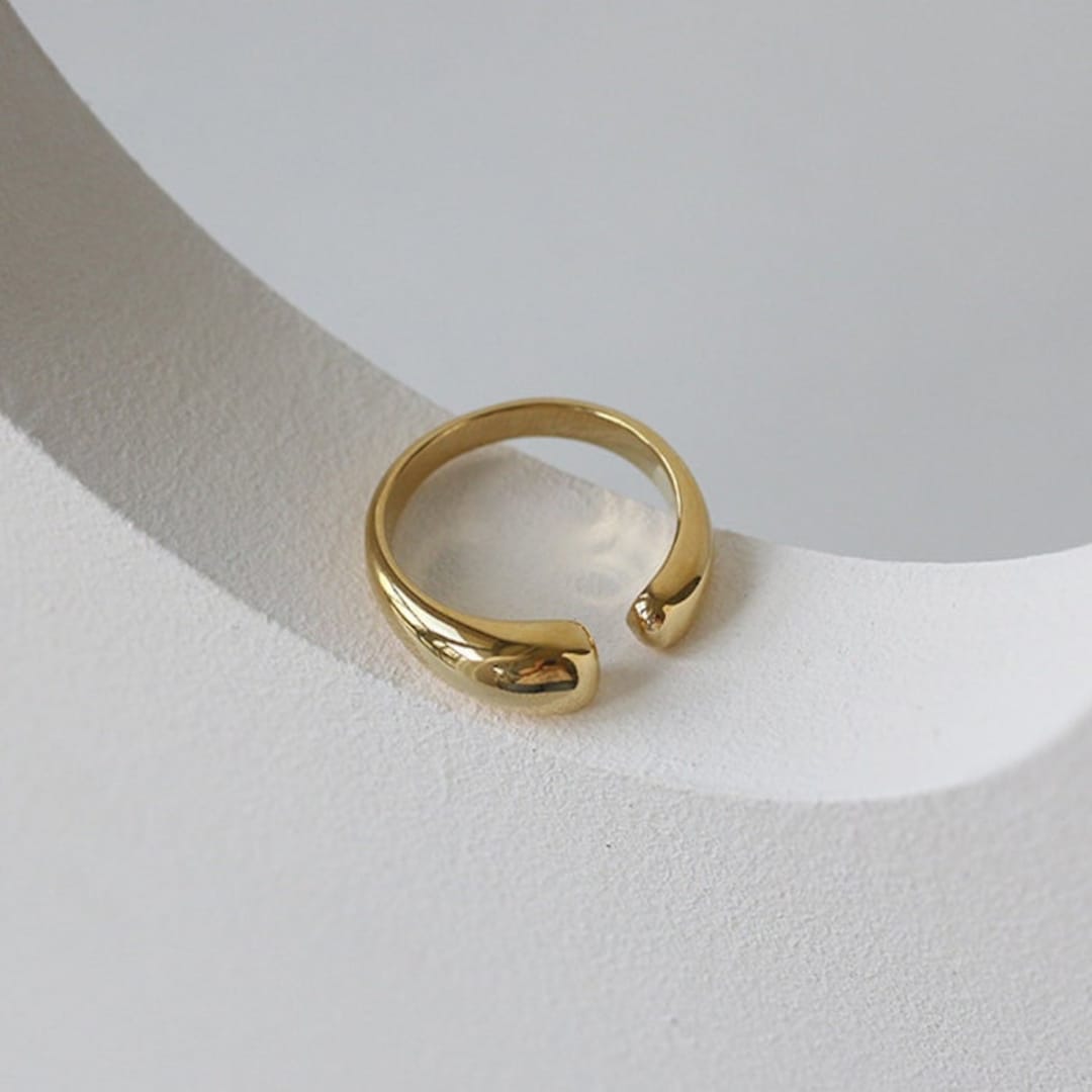 Gold Open Band Ring, Open Ring, 18K Gold Plated Ring, Tail Ring ...