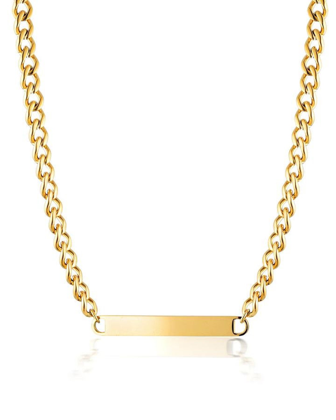 Gold Bar Necklace, Id Necklace, Golden Bar Necklace, Thick Chain ...
