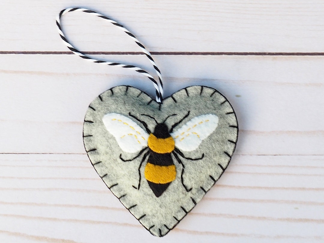 Bee Kind Wool Felt Heart Ornament, Honey Bee Heart, Apiary Ornament ...