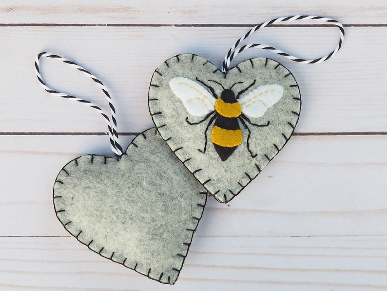 Bee Kind Wool Felt Heart Ornament, Honey Bee Heart, Apiary Ornament ...