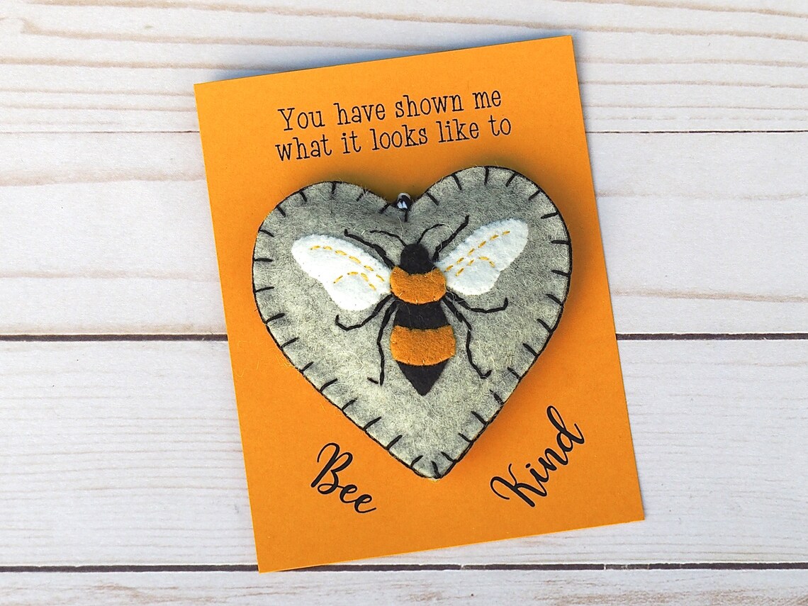 Bee Kind Wool Felt Heart Ornament, Honey Bee Heart, Apiary Ornament ...