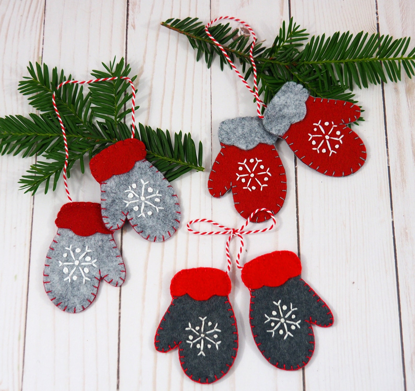 Wool Felt Mittens, Mitten Ornament, Felt Mitten Ornament, Scandinavian ...