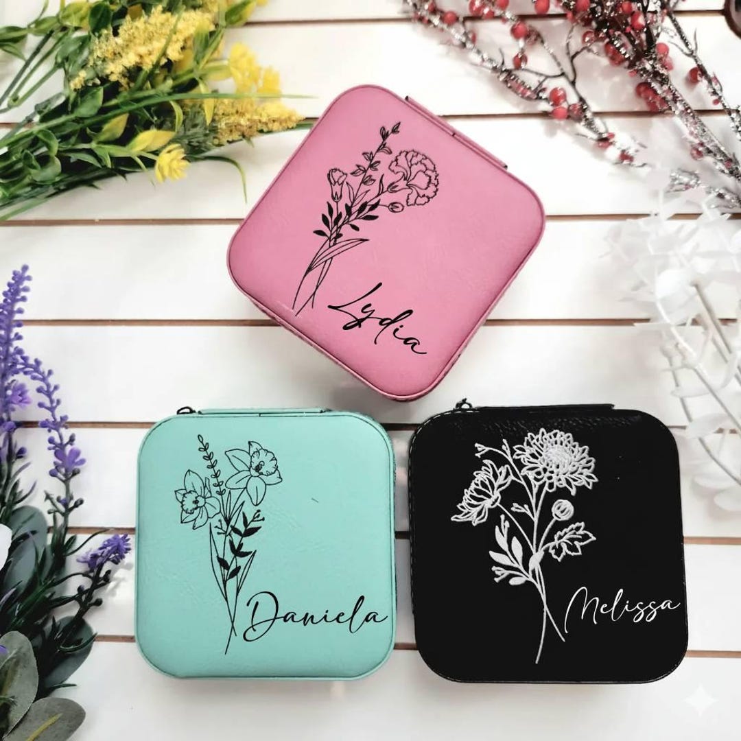 Personalized Travel Jewelry Box, Custom Name Leather Case Birthday Gift ...