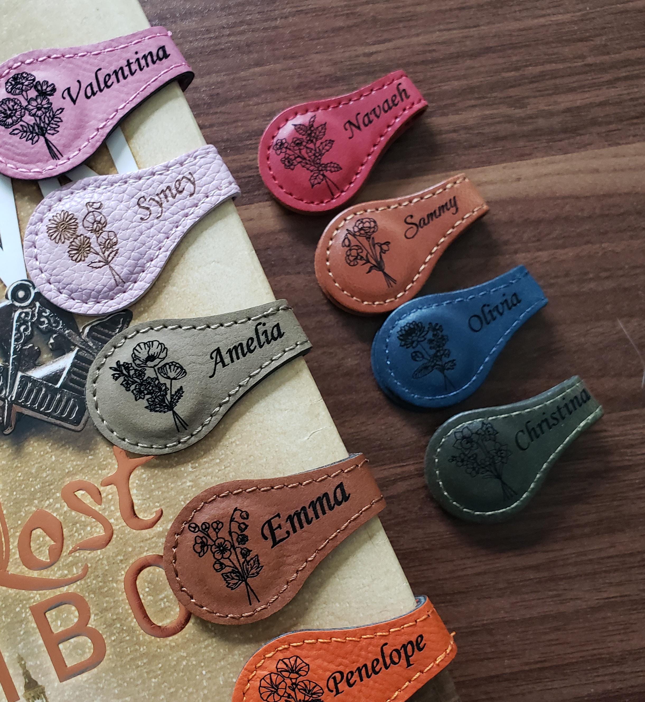 Personalized Leather Birth Flower Magnetic Bookmark: Custom Book Mark ...