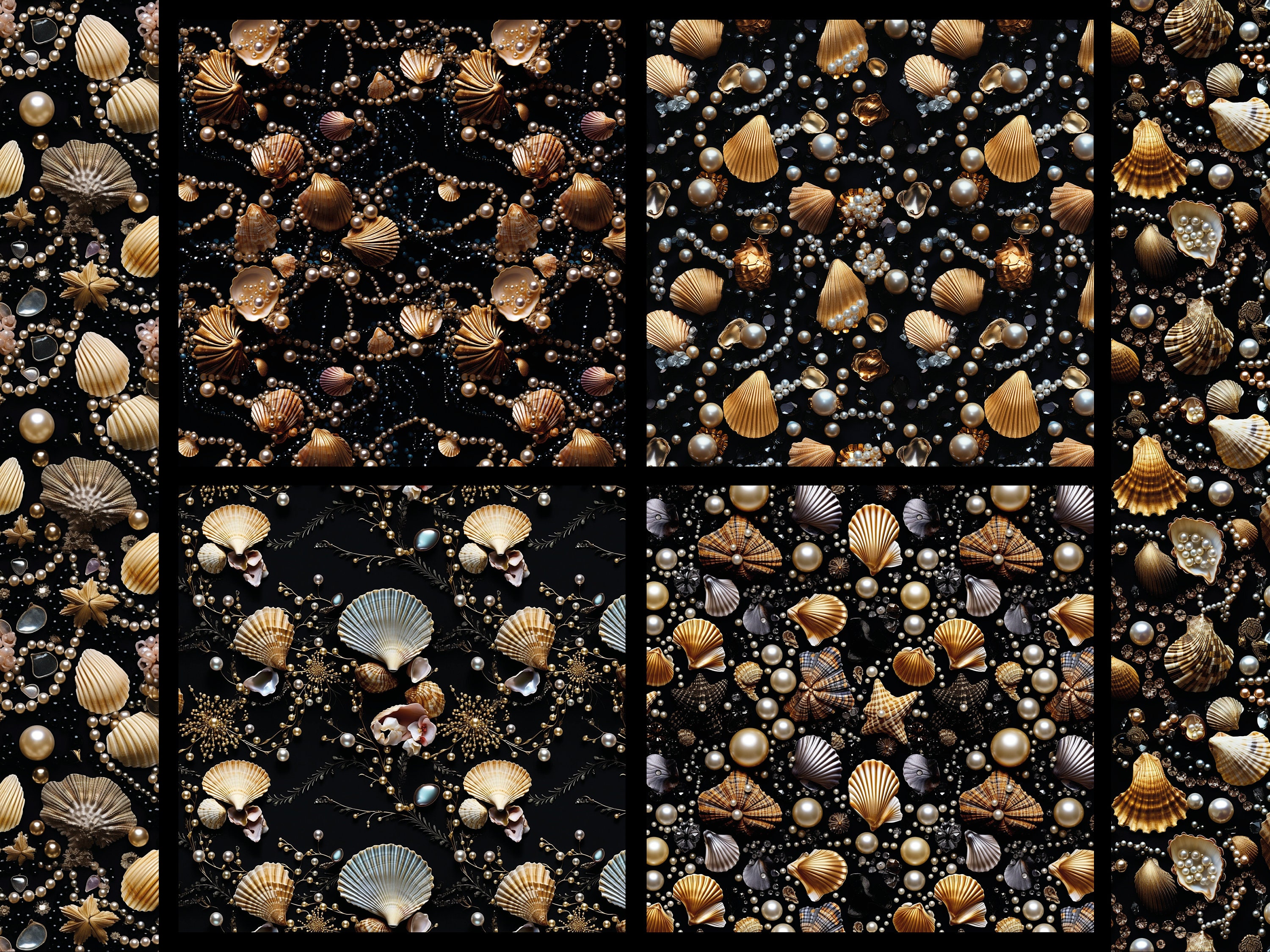 Luxury Shells and Pearls Digital Paper Luxurious Seamless Patterns ...