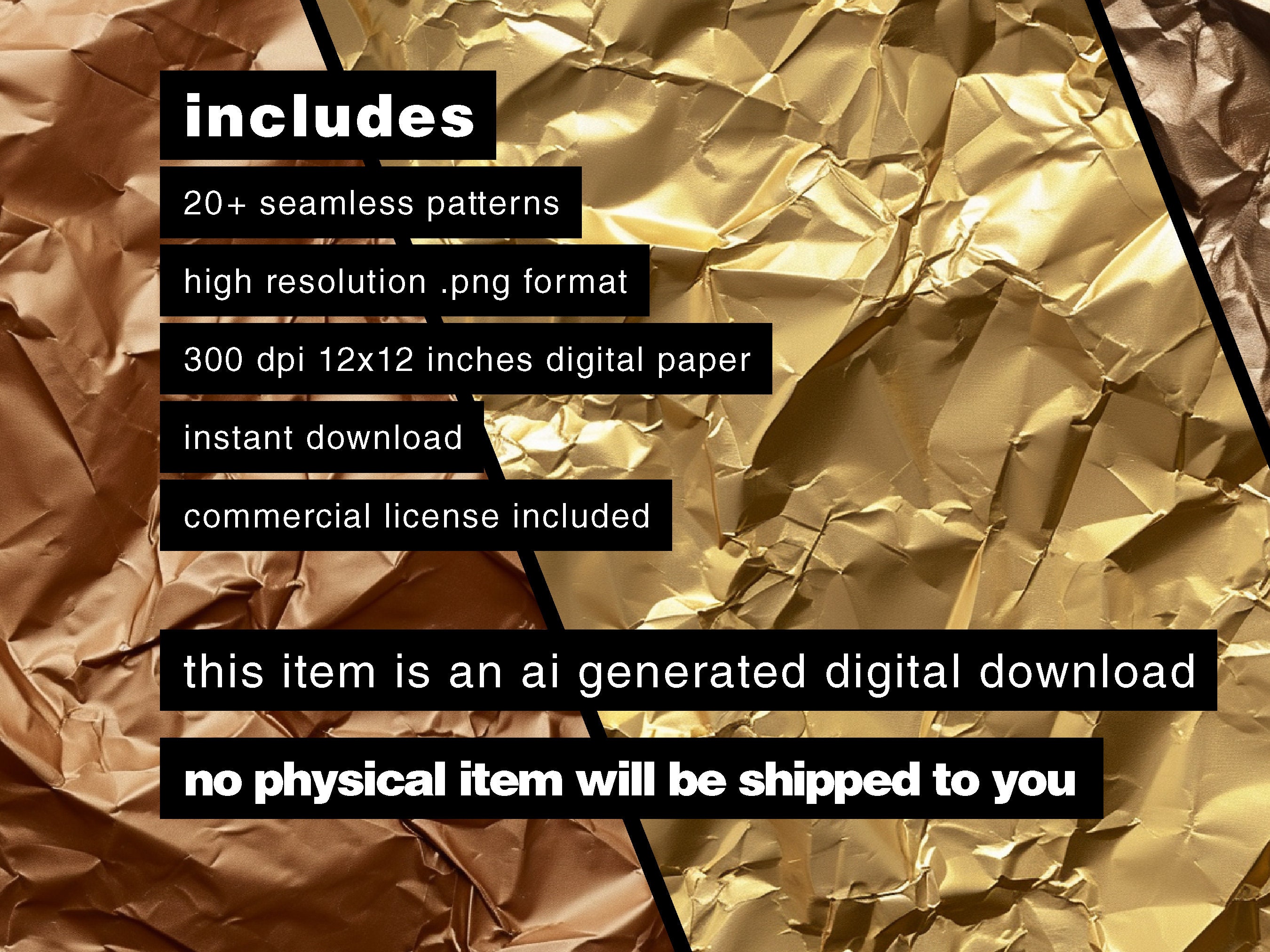 Crumpled Metallic Golden Paper Digital Papers Pack Golden Surface ...