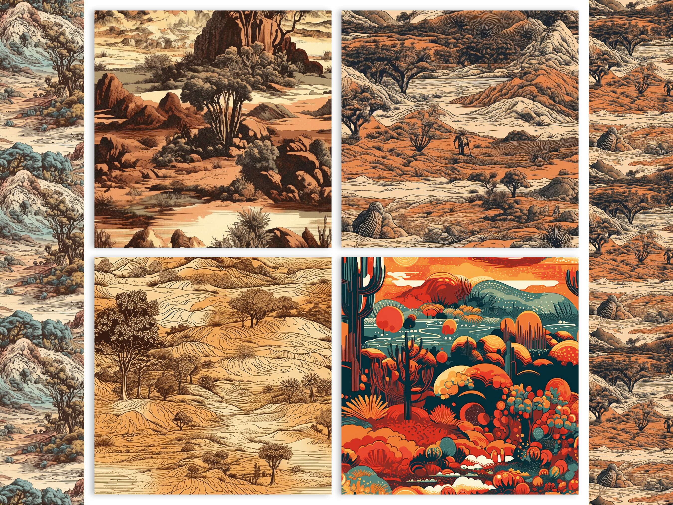 Desert Scene Digital Paper, 20 Landscapes Seamless Patterns, Trendy ...