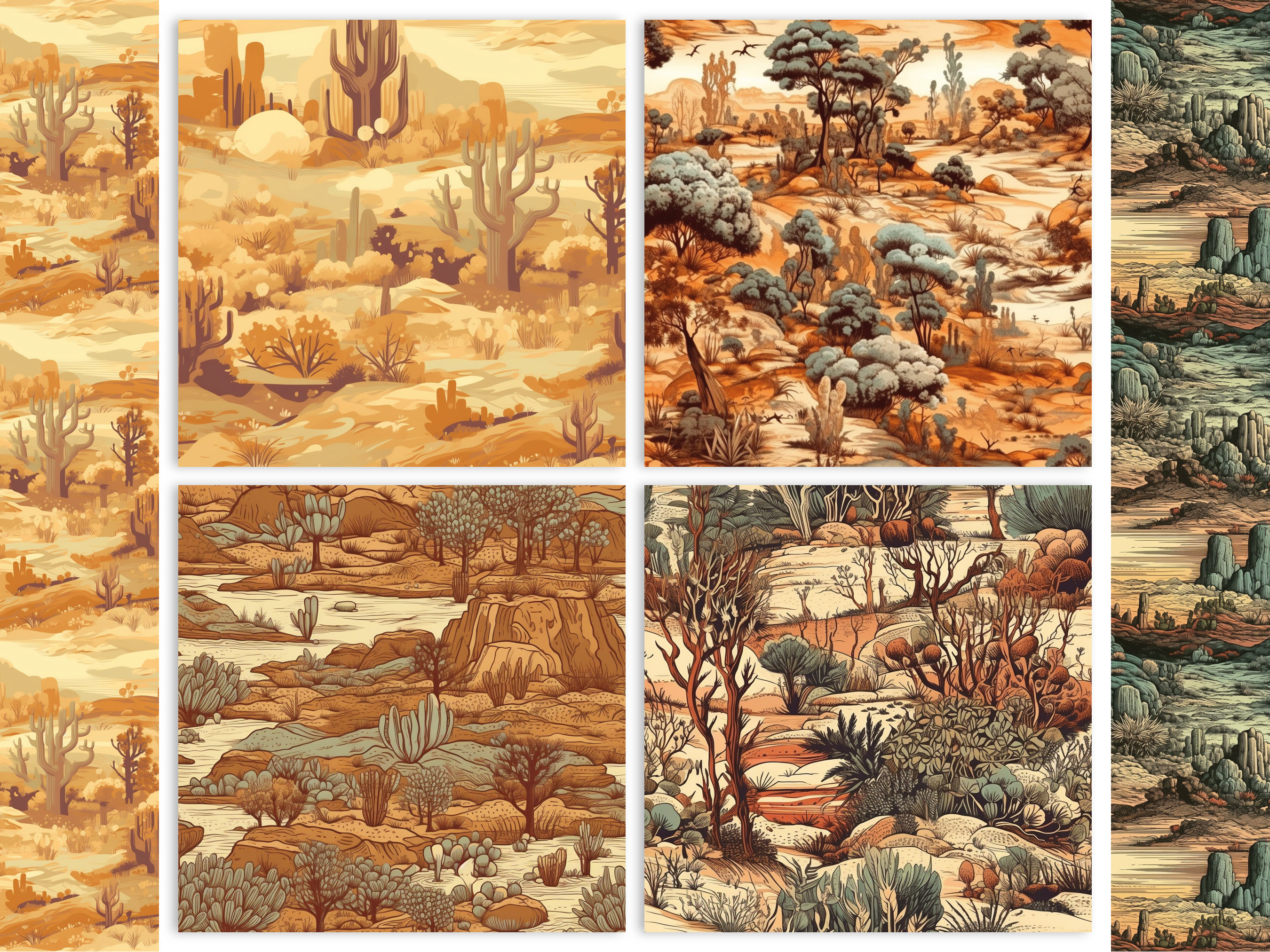 Desert Scene Digital Paper, 20 Landscapes Seamless Patterns, Trendy ...