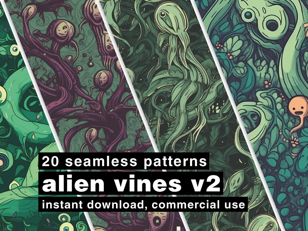 Alien Vines V2 Digital Paper, 20 Extraterrestrial Flora Seamless ...